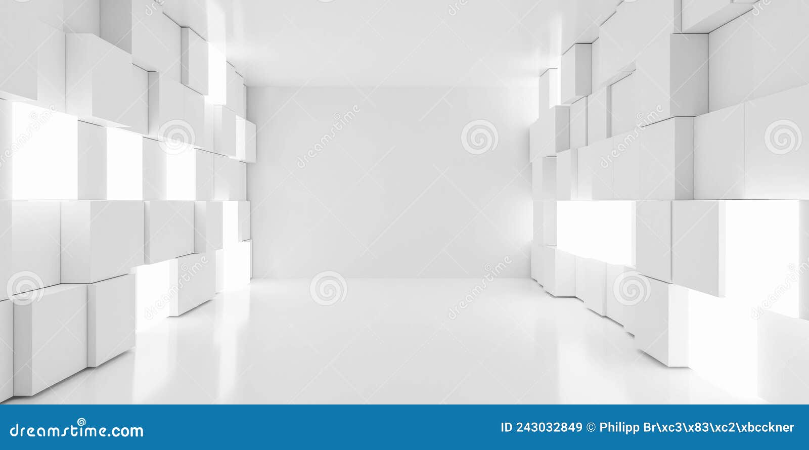 Abstract Empty Cube Wall Room with White Geometric Shape Walls 3d ...