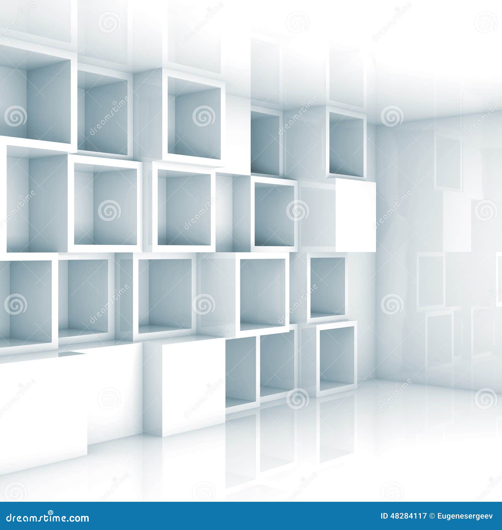 Abstract Empty 3d Interior, White Empty Cube Shelves on Wall Stock ...