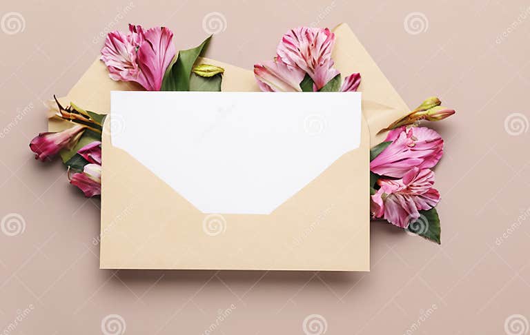 Abstract Empty Envelope with Blank Letter and Flowers Inside, Design or ...