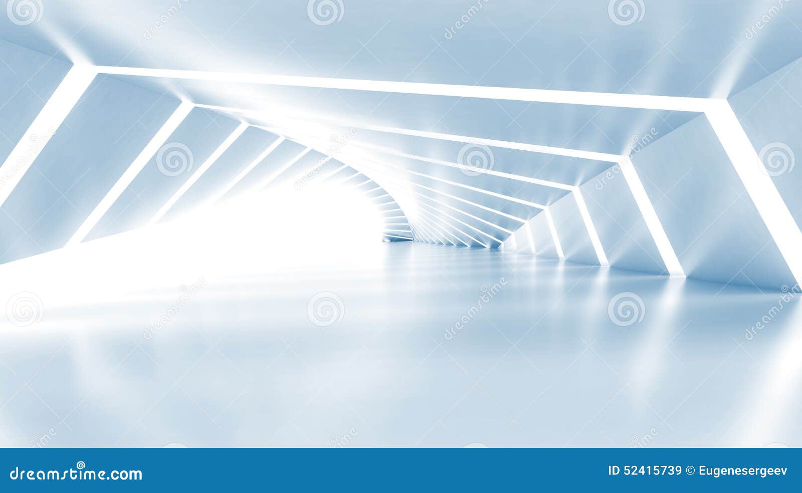 Abstract Empty Illuminated Light Blue Shining Corridor, 3d Stock ...