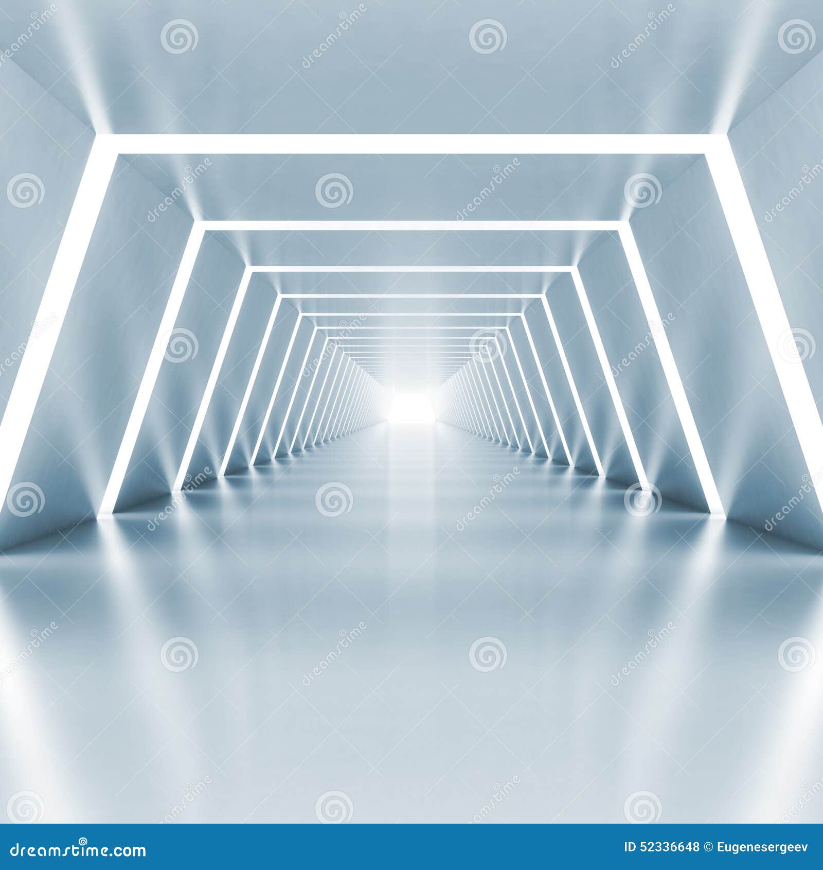 Abstract Empty Light Blue Shining Corridor Interior Stock Illustration ...