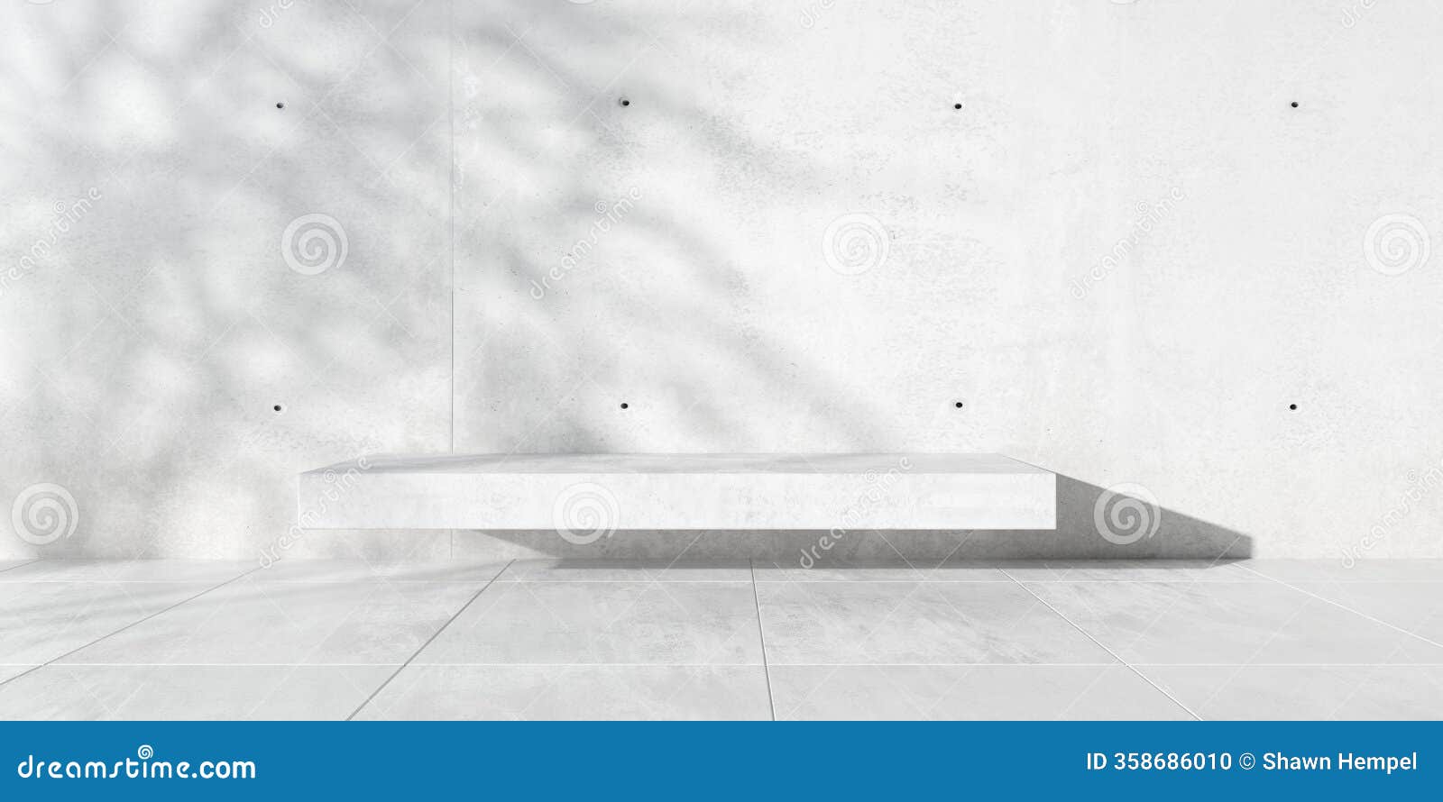 Abstract Empty, Modern Concrete Building with Concrete Bench and Tree ...