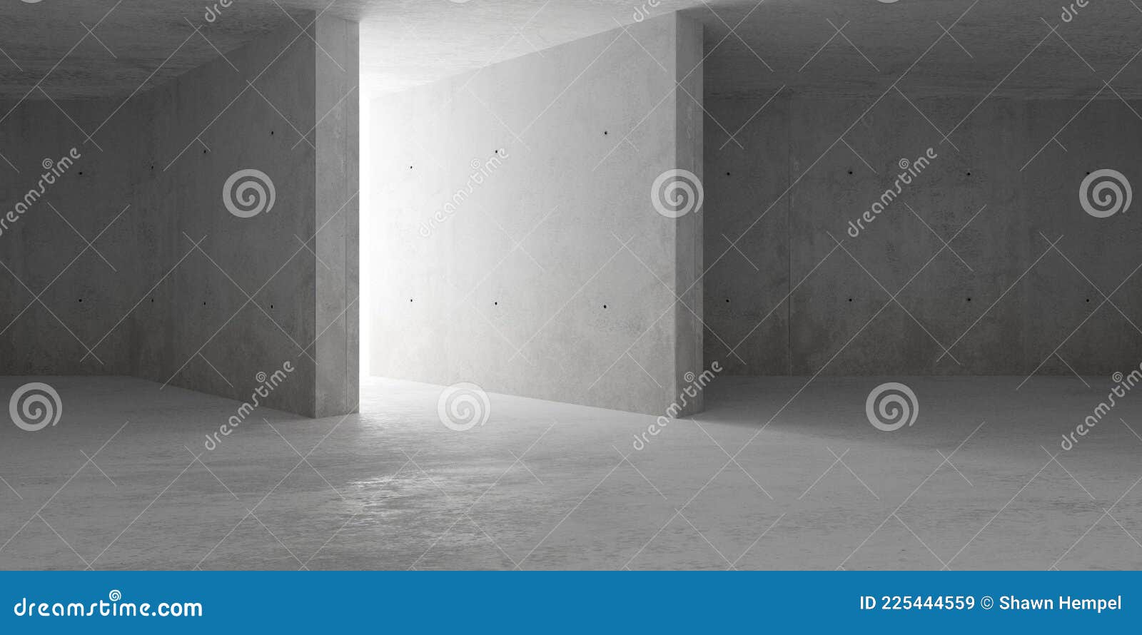 Abstract Empty, Modern Concrete Room with Backwall Entry with Diagonal ...