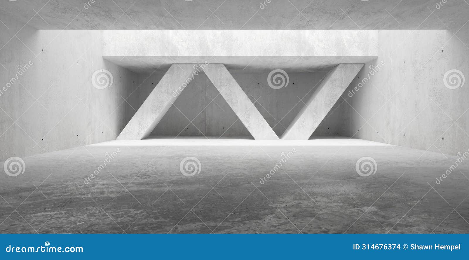 Abstract Empty, Modern Concrete Room with Diagonal Pillars, Ceiling ...