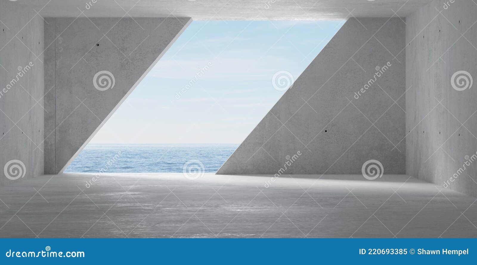 Abstract Empty, Modern Concrete Room with Diagonal Wall Opening with ...