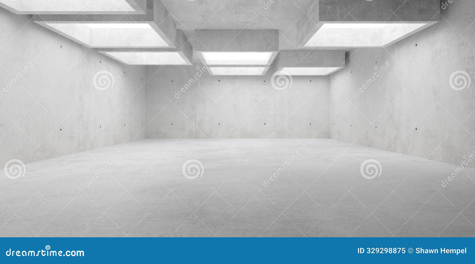 Abstract Empty, Modern Concrete Room with Framed Scattered Ceiling ...