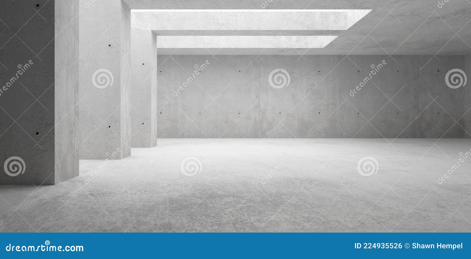 Abstract Empty, Modern Concrete Room with Open Ceiling, Pillars on the ...