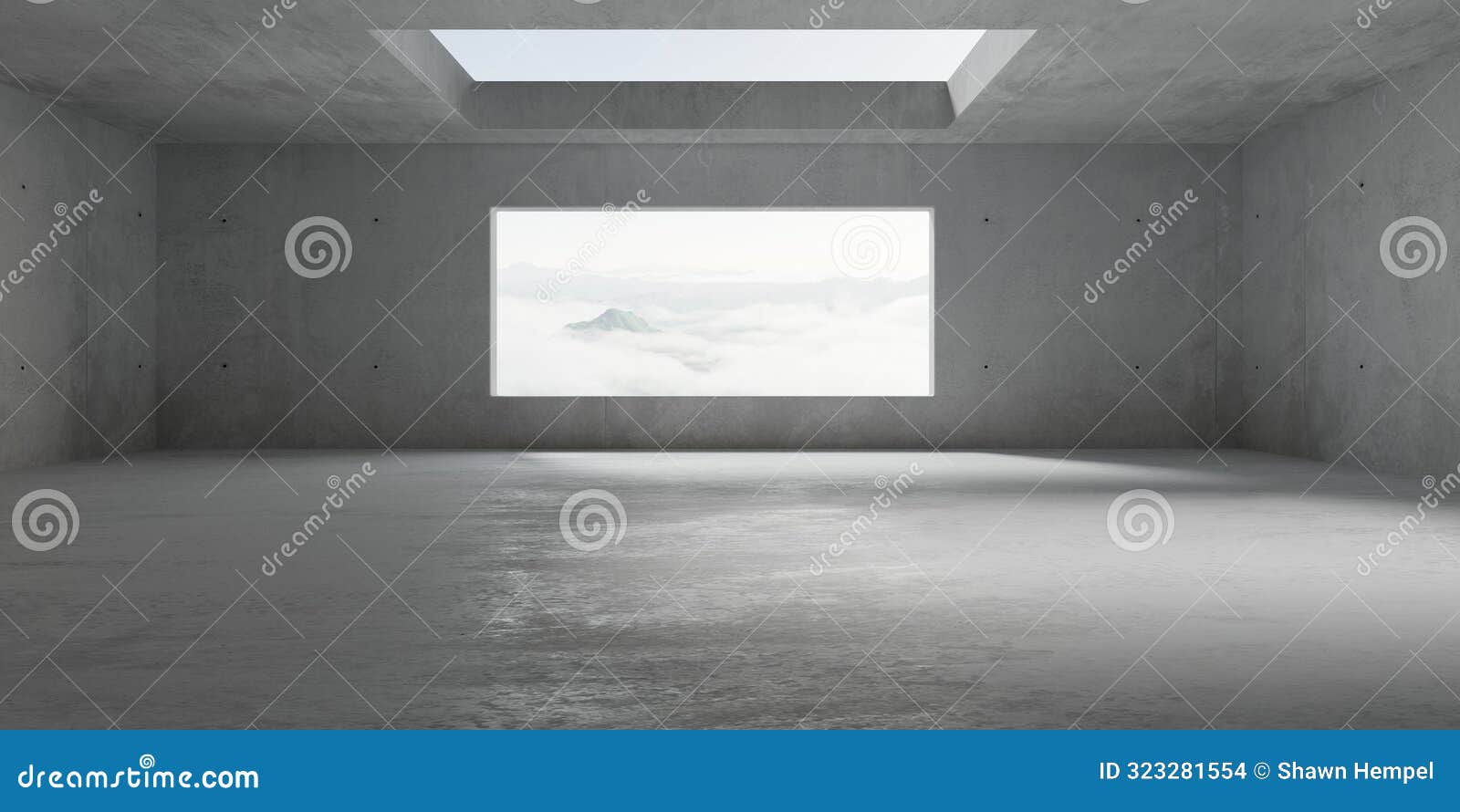 Abstract Empty, Modern Concrete Room with Rectangle Window Opening in ...