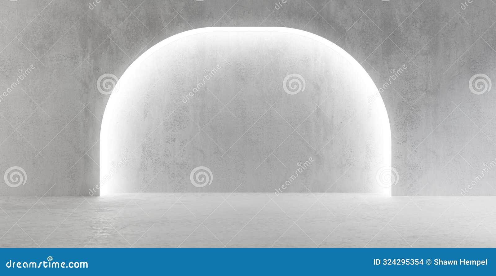 Abstract Empty, Modern Concrete Room with Rounded Rectangle Light Frame ...