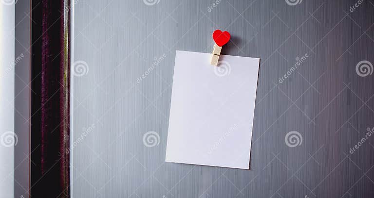Abstract Empty Paper Sheet with Magnet on Refrigerator Door. Paper Note ...