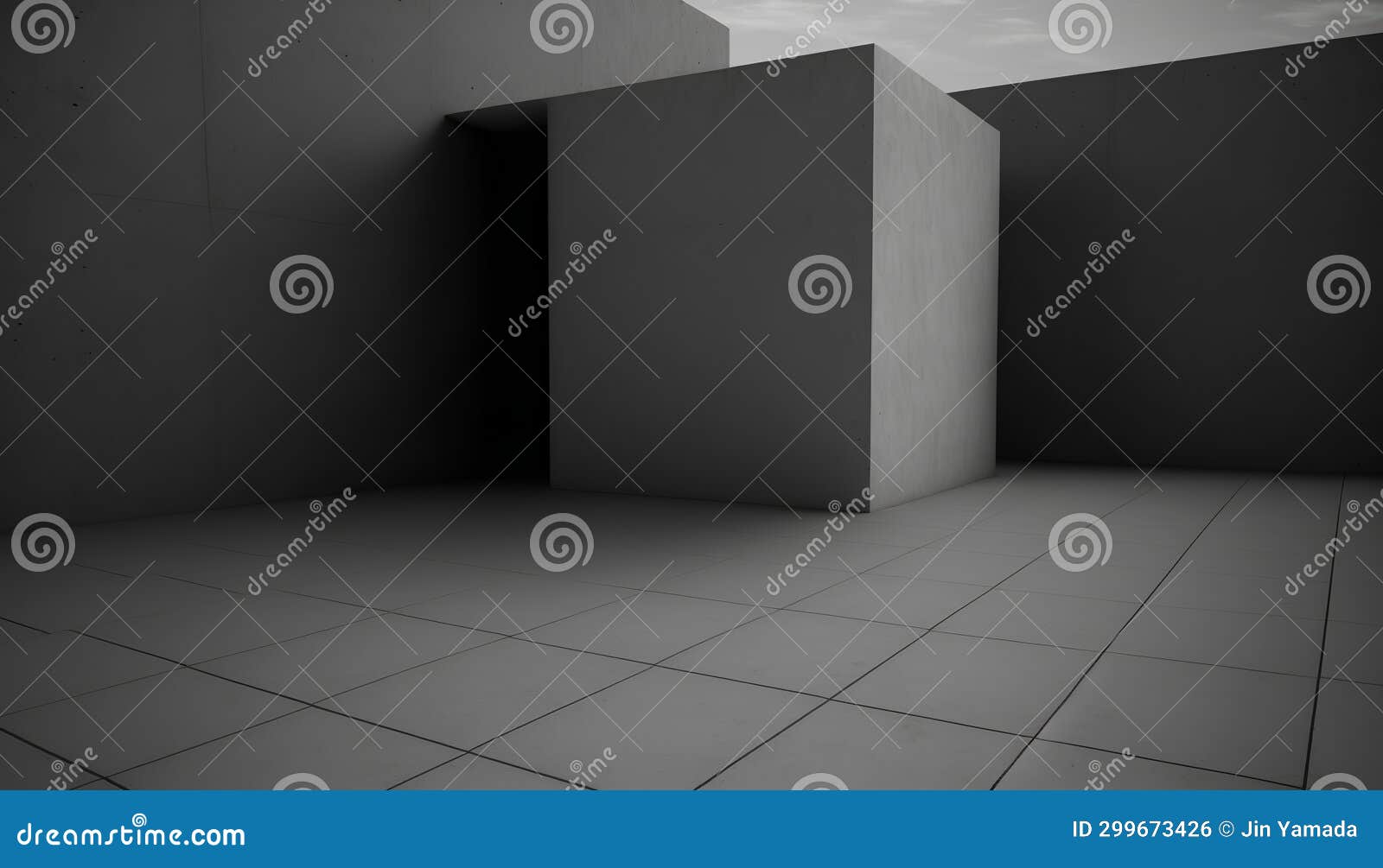 Abstract Empty Room with Concrete Walls and Tiled Floor, 3d Render ...