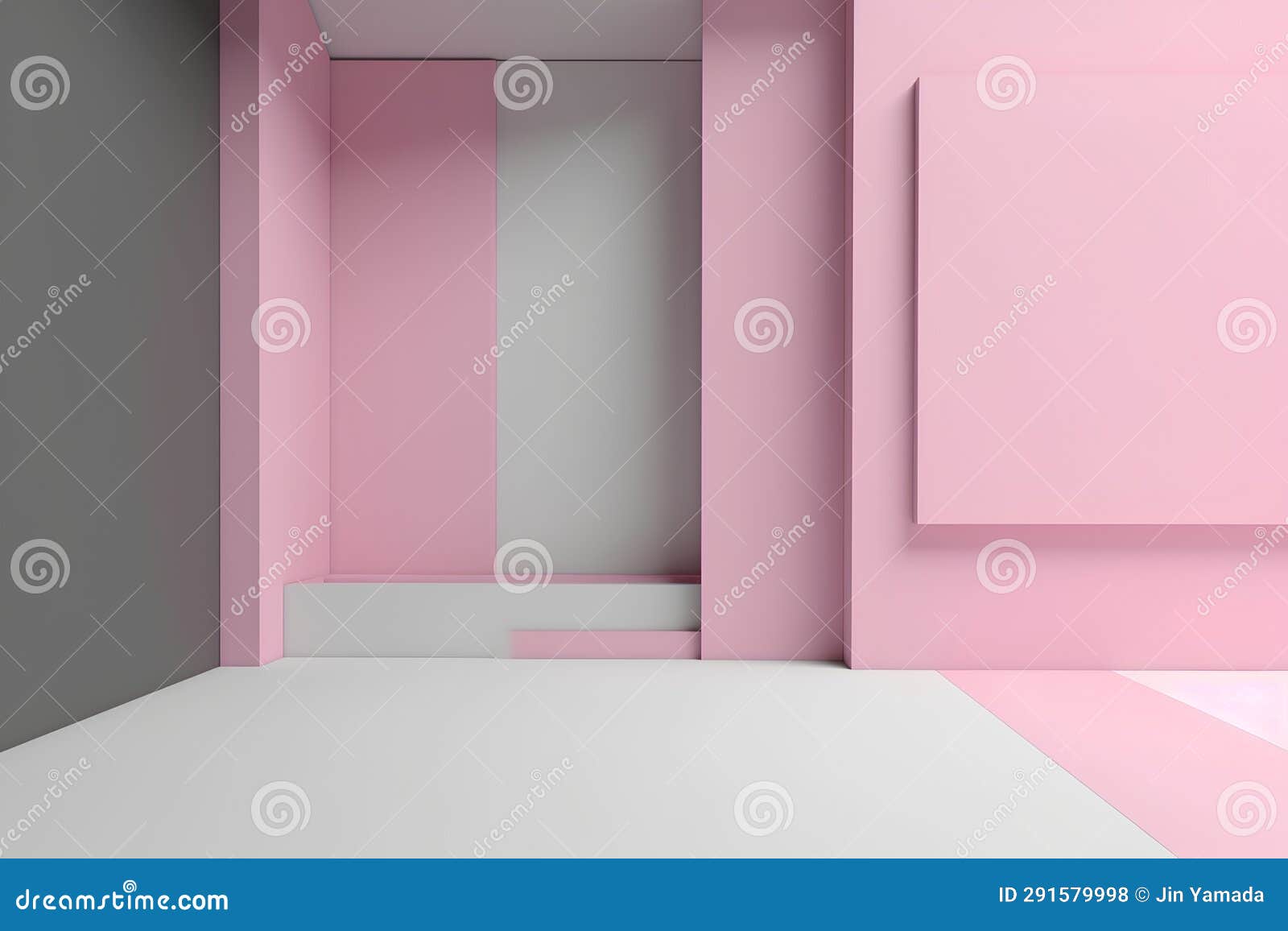Abstract Empty Room Interior with Pink and White Walls and Floor. 3d ...