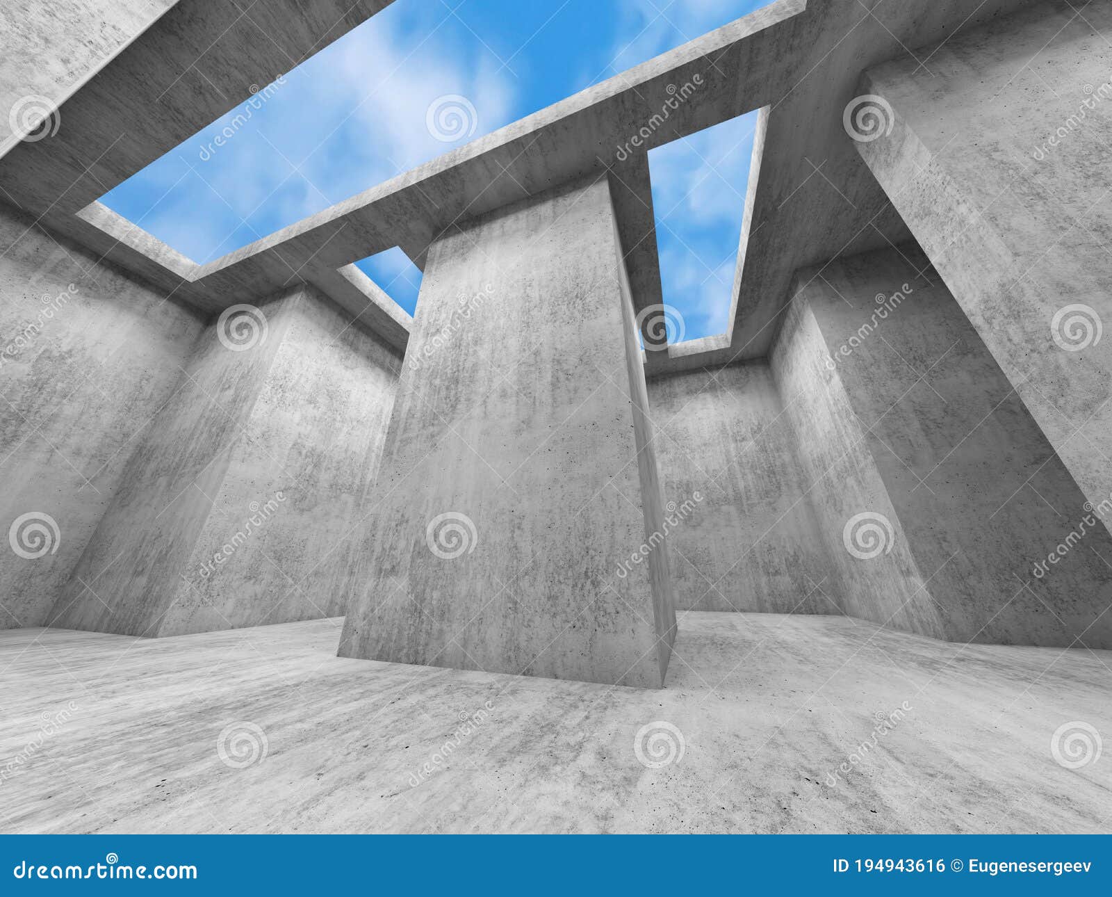 Abstract Empty Room Interior Wide Angle View, 3d Stock Illustration ...