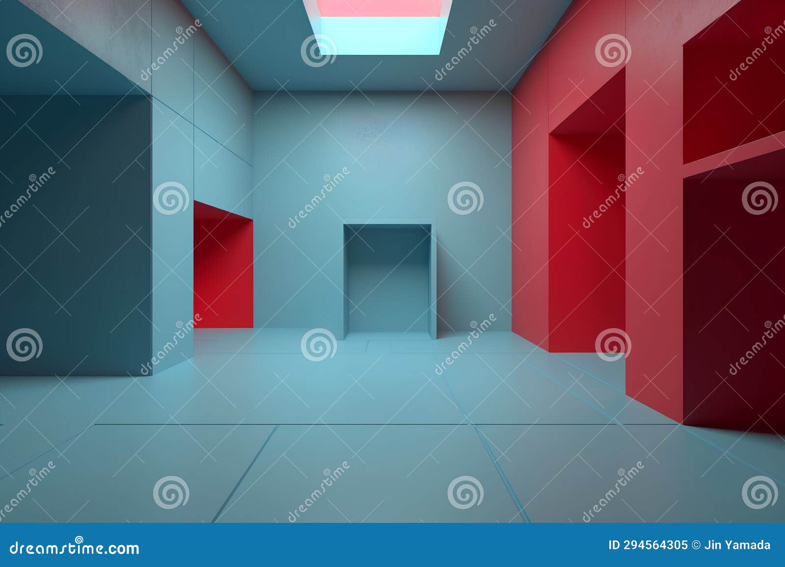 Abstract Empty Room with Red and Blue Walls, 3d Render Illustration ...