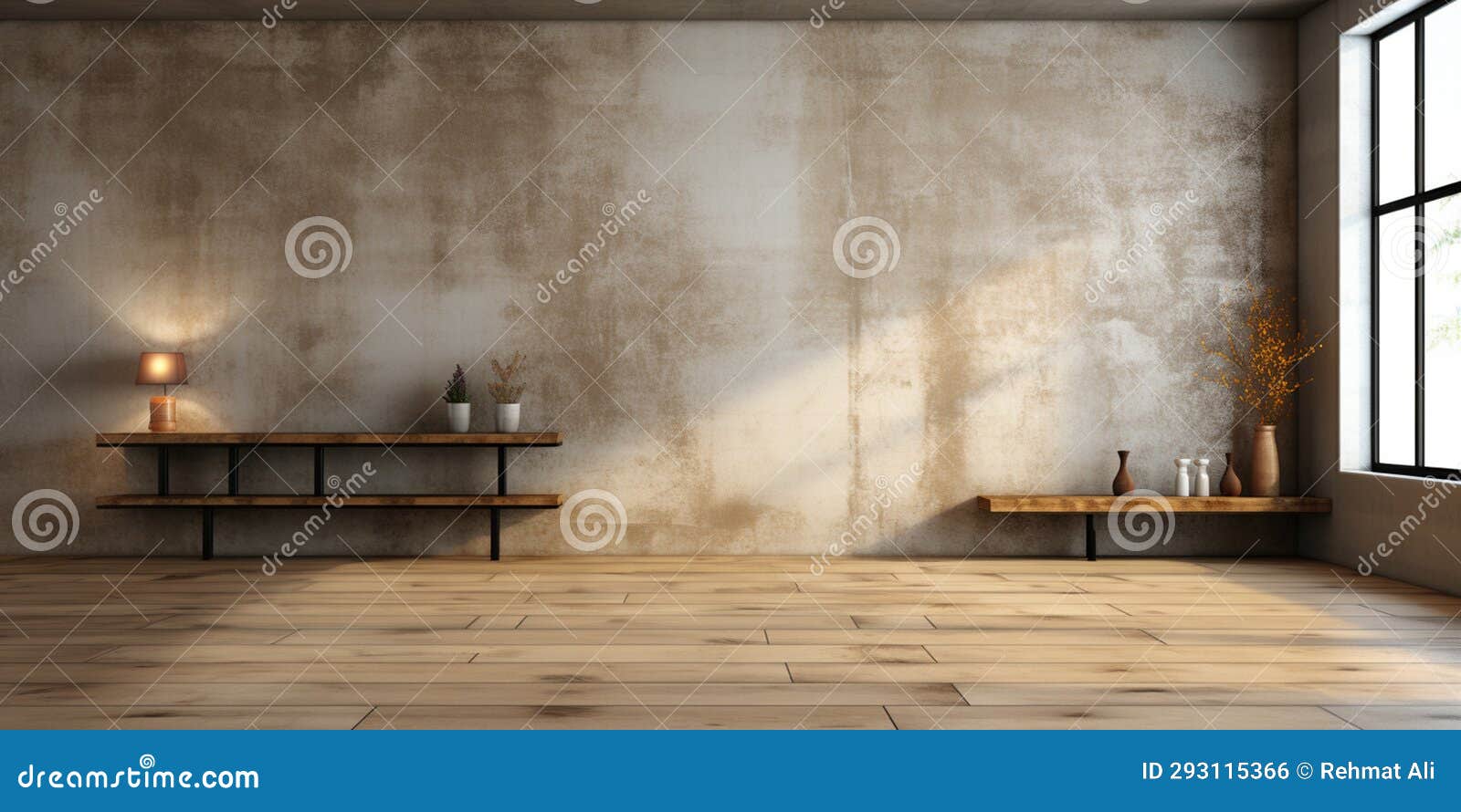 Abstract Empty Room with Wooden Floor and Concrete Wall 3d Rendering ...
