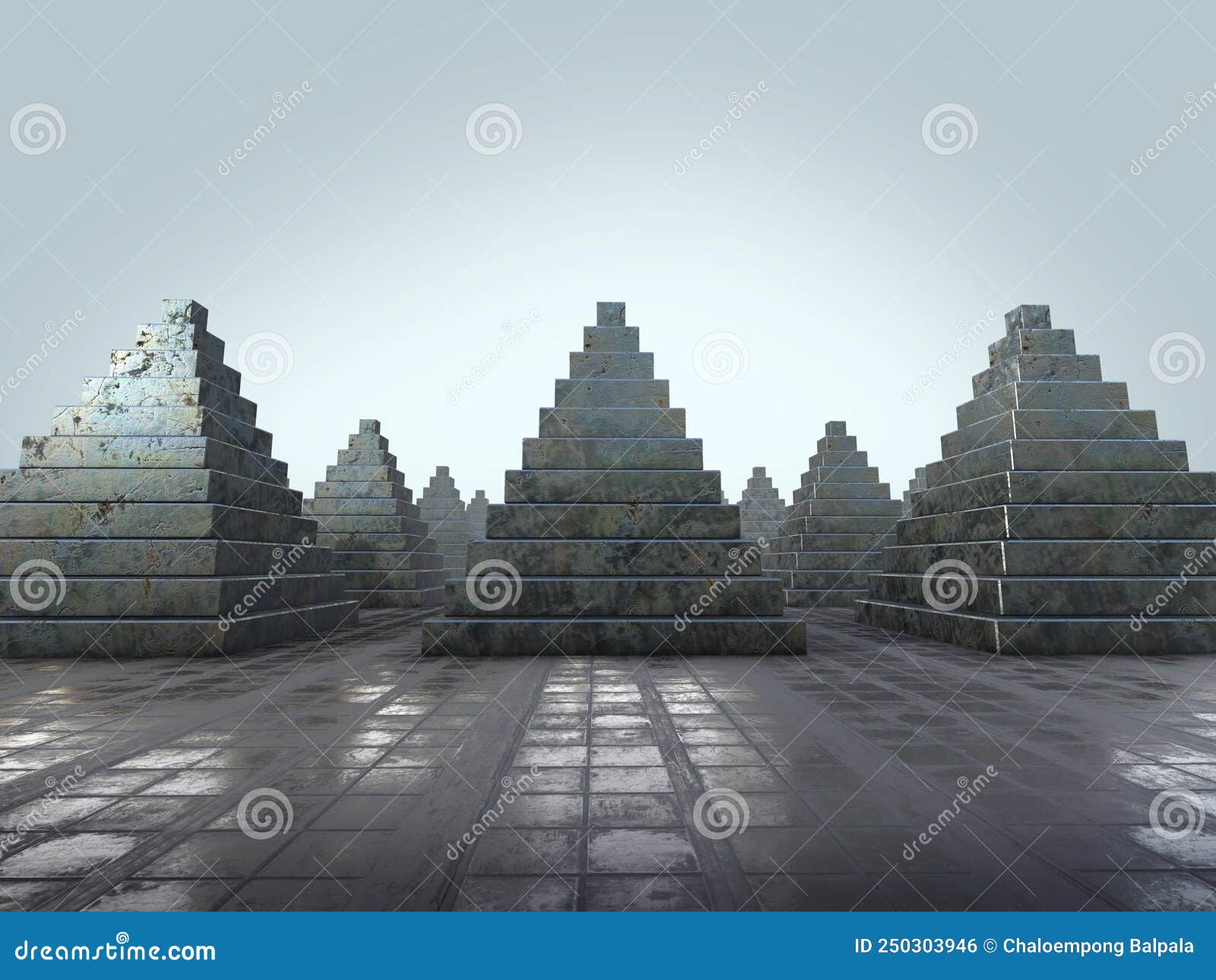Abstract Empty Space Whit Pyramids Steel. Stock Illustration ...