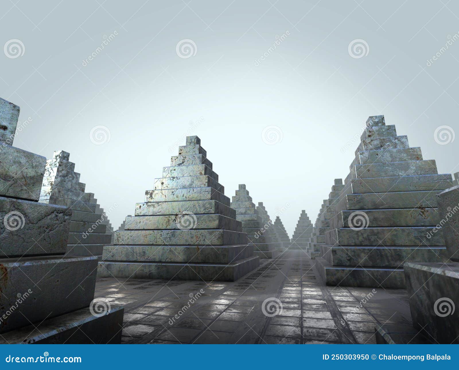 Abstract Empty Space Whit Pyramids Steel, Stock Illustration ...