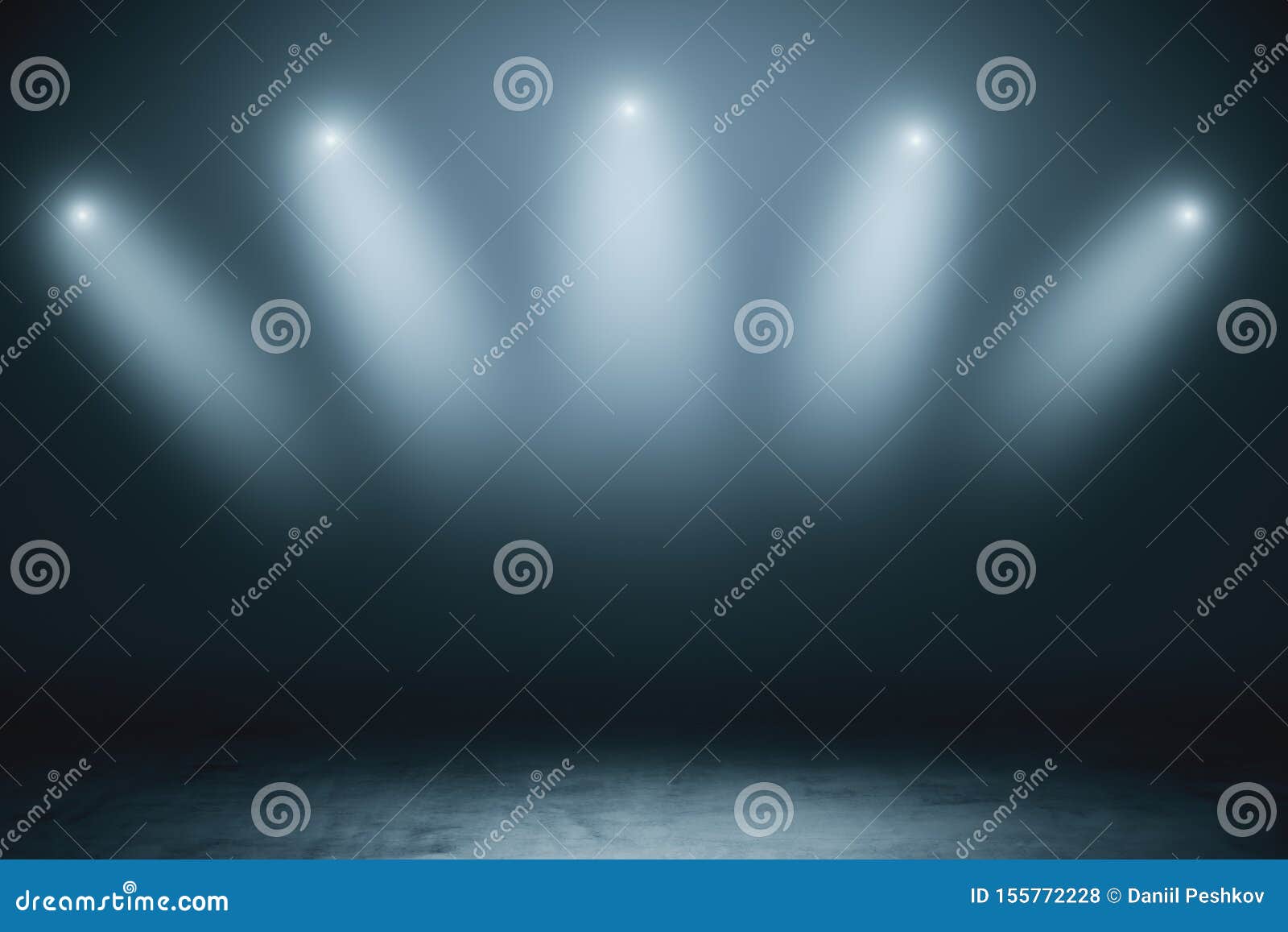 Abstract Empty Stage with Grey Smoky Spotlights and Concrete Floor in ...