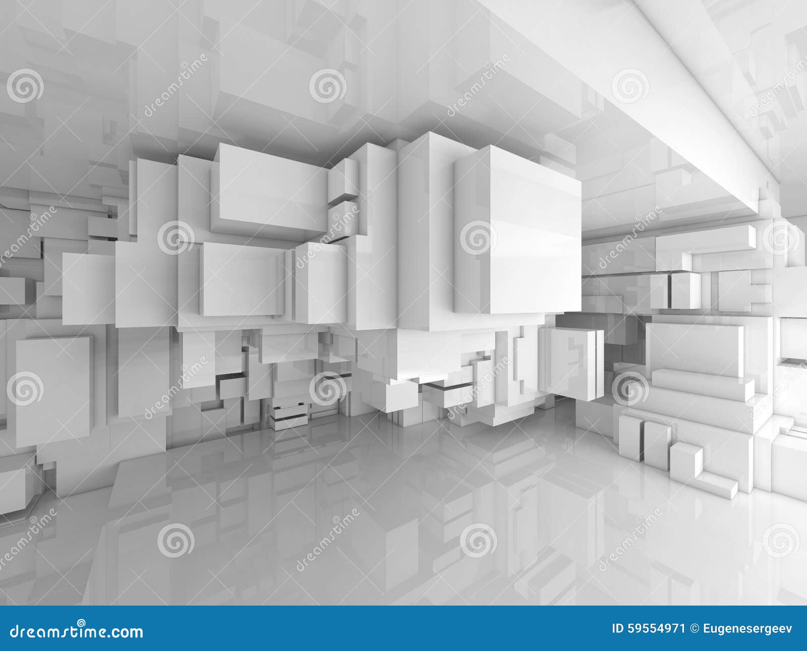 Abstract Empty White High-tech Room 3d Interior Stock Illustration ...
