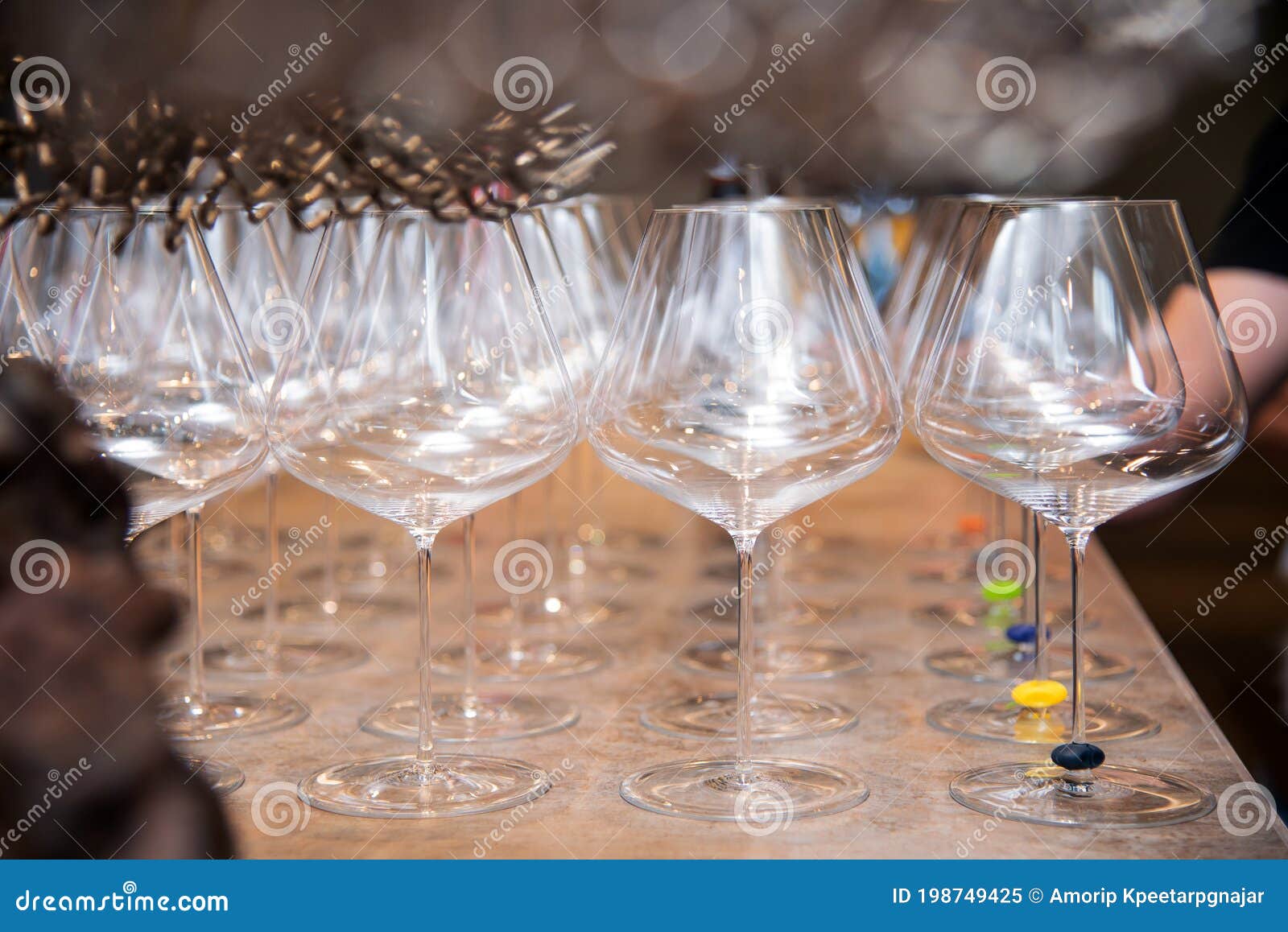 Abstract Empty Wine Glasses Set Up Table Stock Image - Image of ...