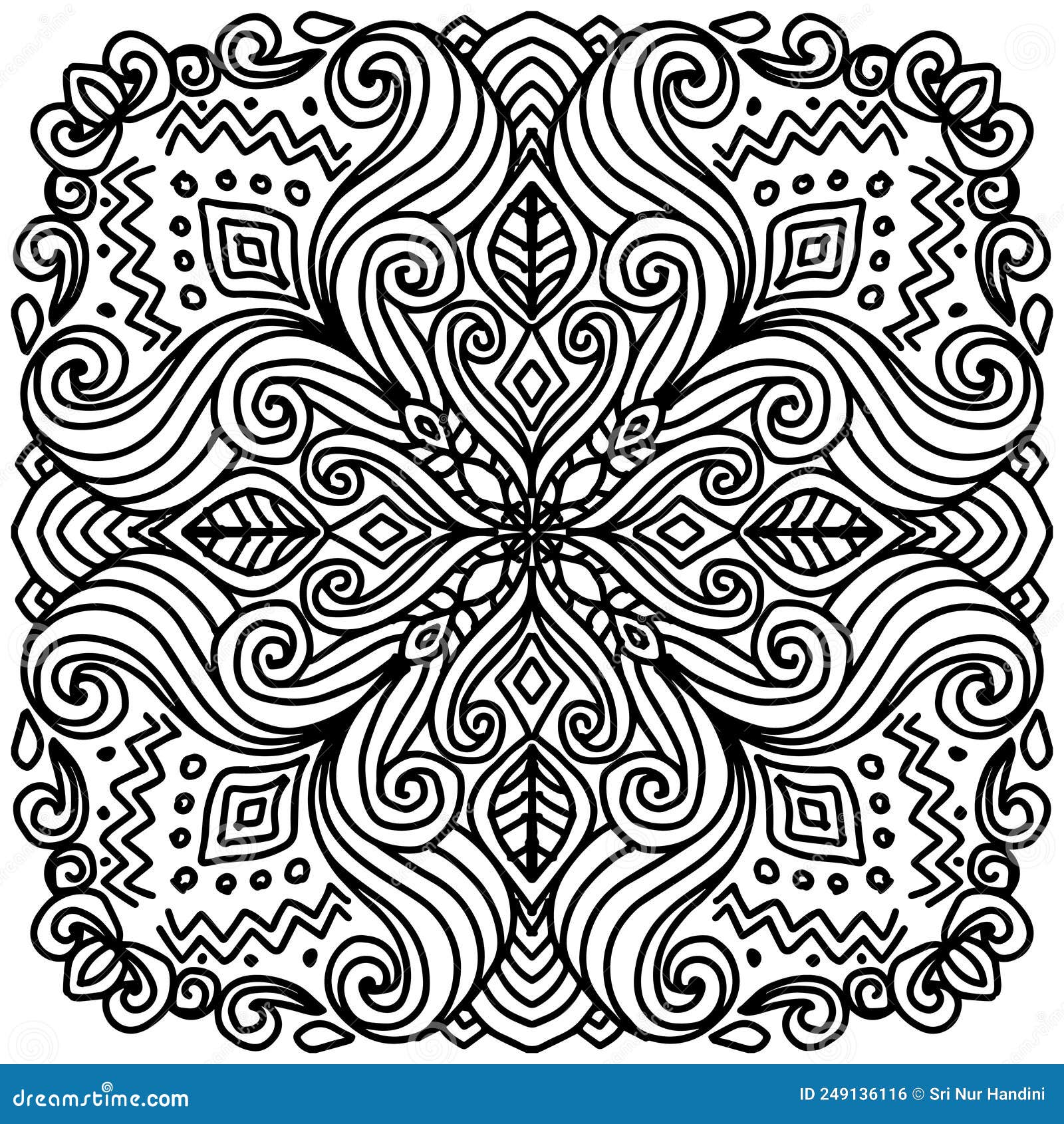 Abstract Ethnic Art Mandala on Black and White. Stock Illustration ...