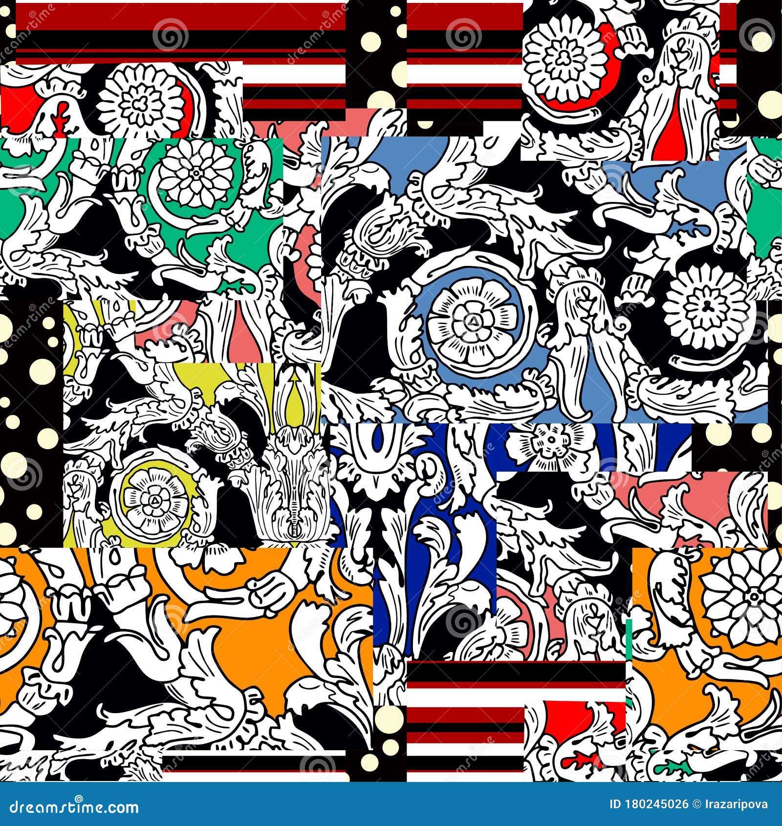 Abstract Ethnic Spanish Patchwork Tile Wallpaper, Vector Seamless ...