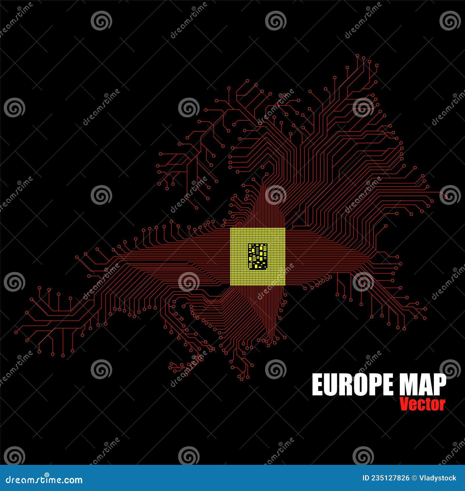 Abstract Europe Map with Cpu. Circuit Board Stock Vector - Illustration ...