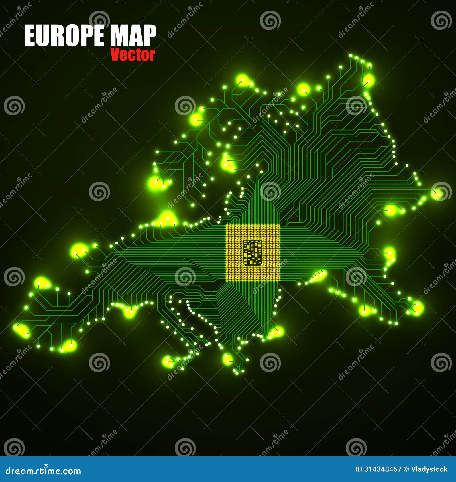 Abstract Europe Map with Cpu. Glowing Circuit Board Stock Vector ...