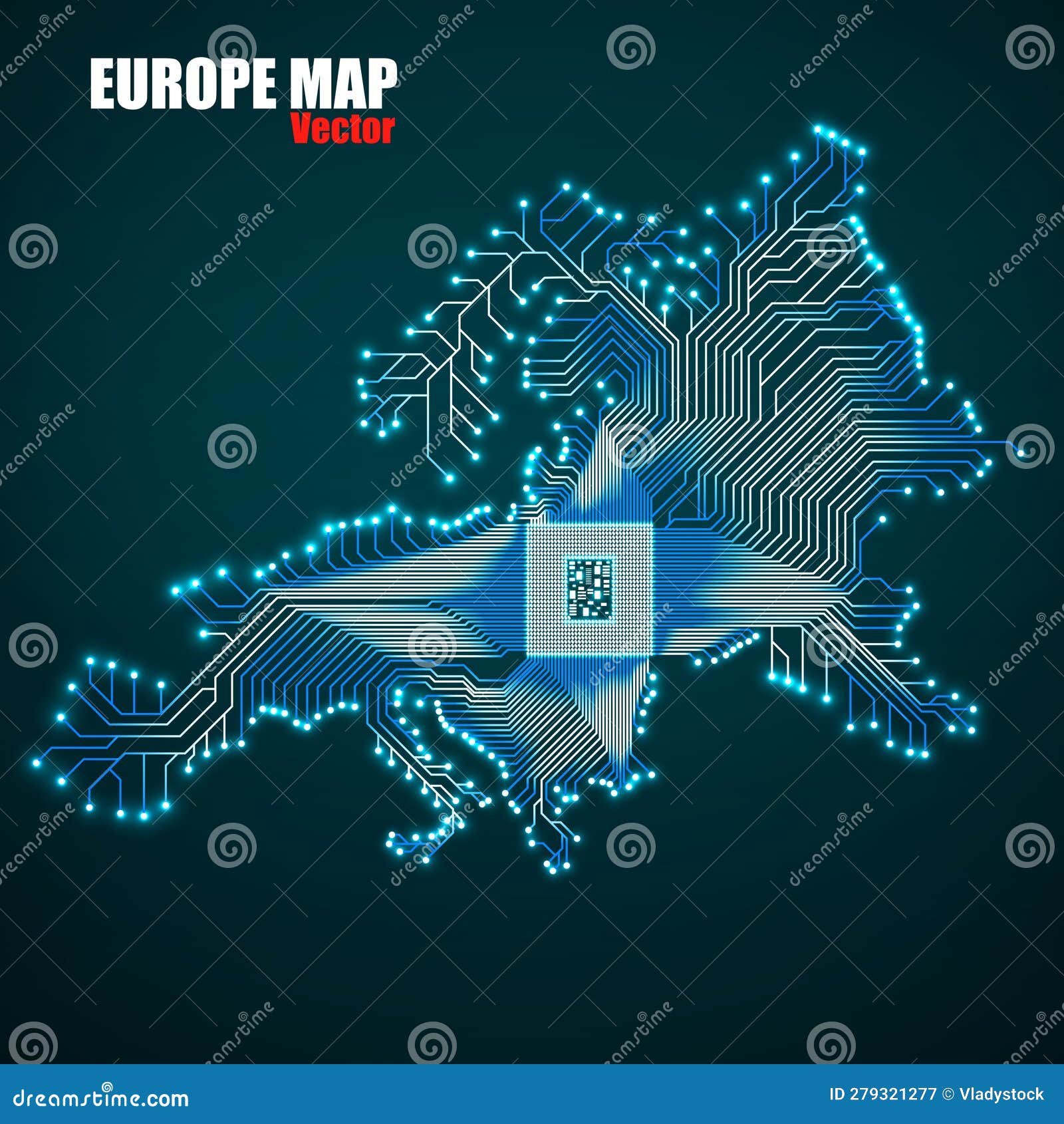Abstract Europe Map With Cpu. Circuit Board. Technology Background ...