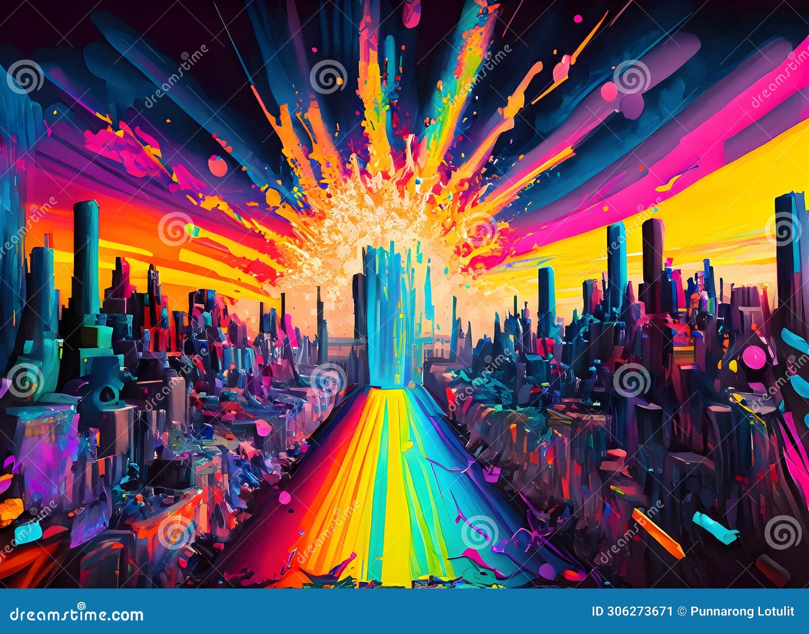 Abstract Exploding Photon City Scape Acrylic Paint Maximalism on ...