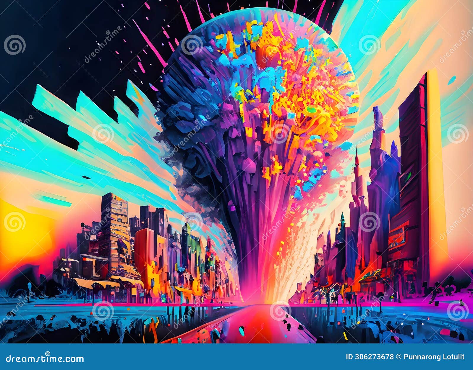 Abstract Exploding Photon City Scape Acrylic Paint Maximalism on ...