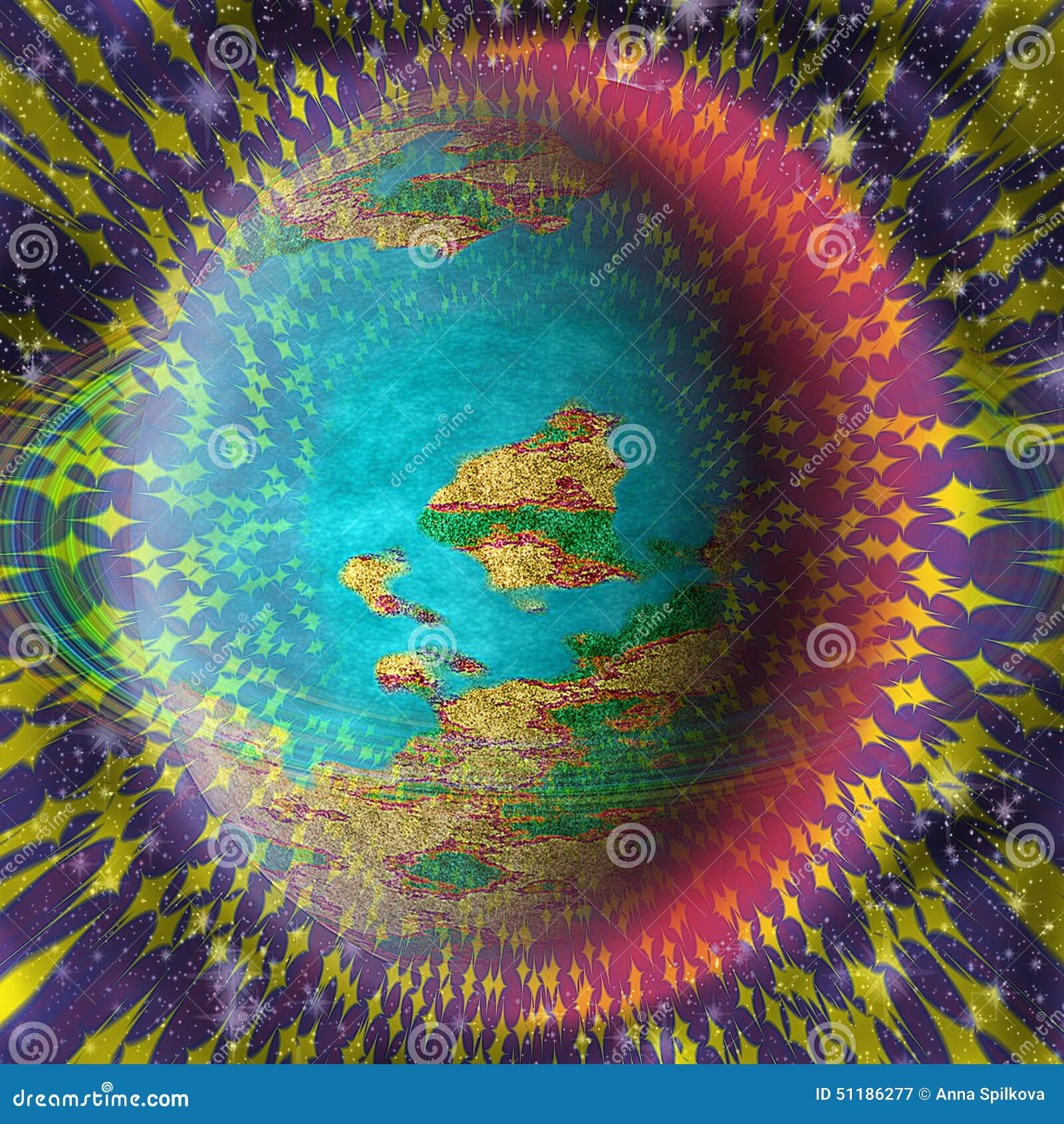 Abstract Exploding Planet with Stars in Space Stock Illustration ...