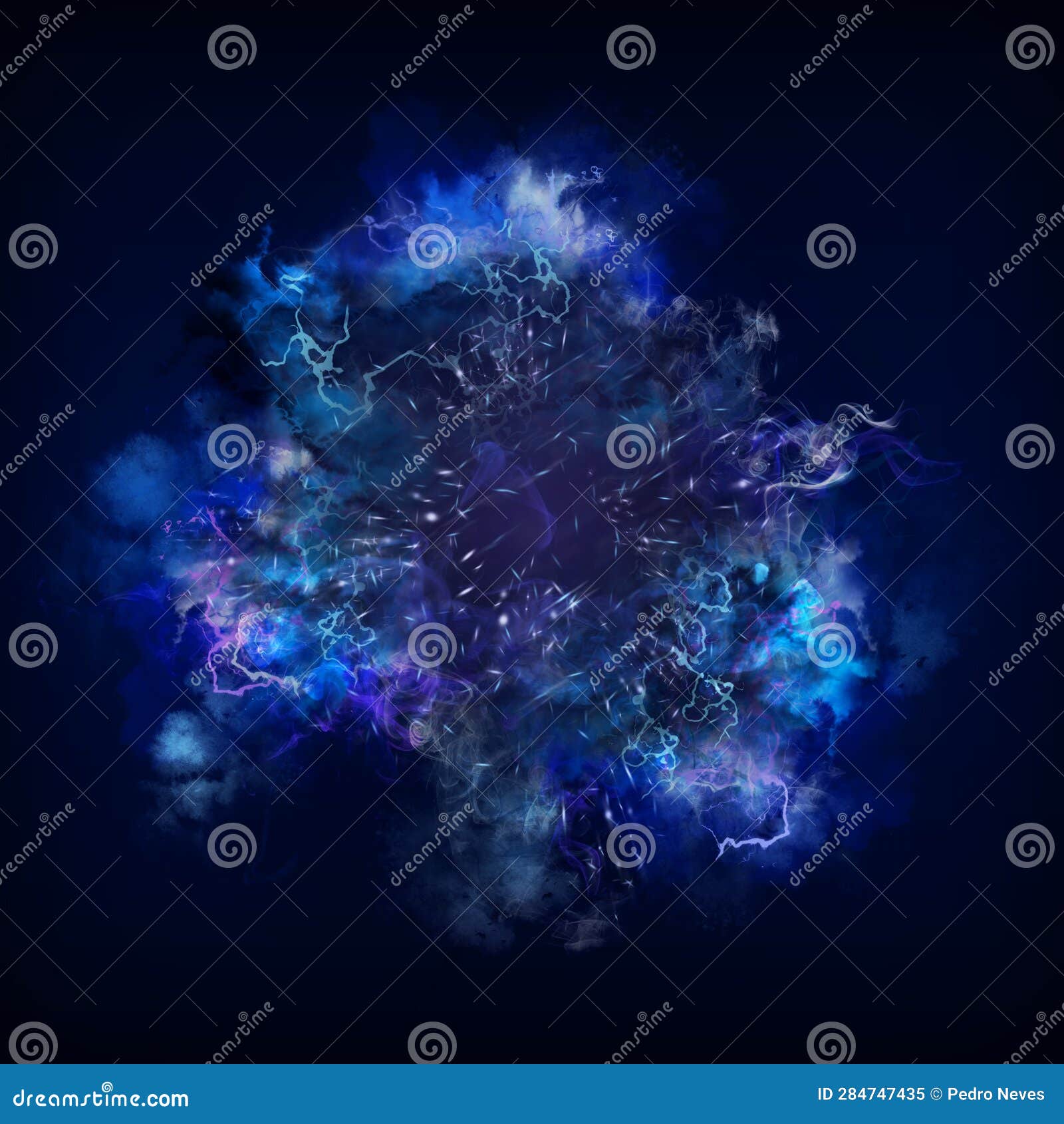 Abstract Explosion of Blue Lighting Smoke Storm Background Stock ...