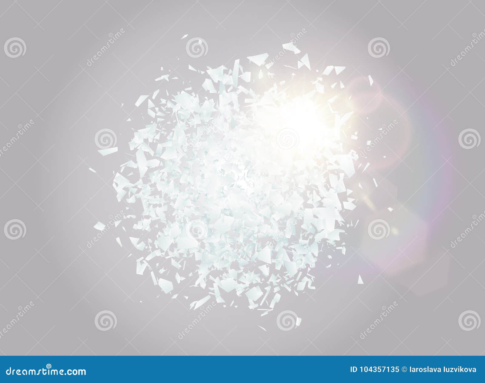 Abstract Explosion Cloud Of White Pieces With Lens Flare Light Effect ...