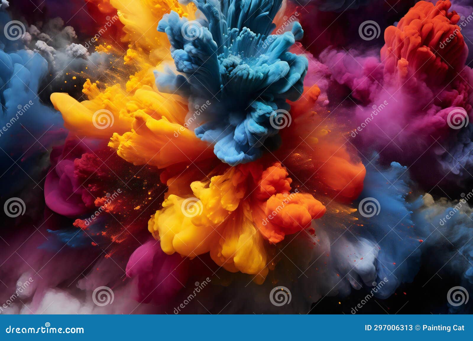 Abstract Explosion of Colored Smoke on a Black Background Stock ...