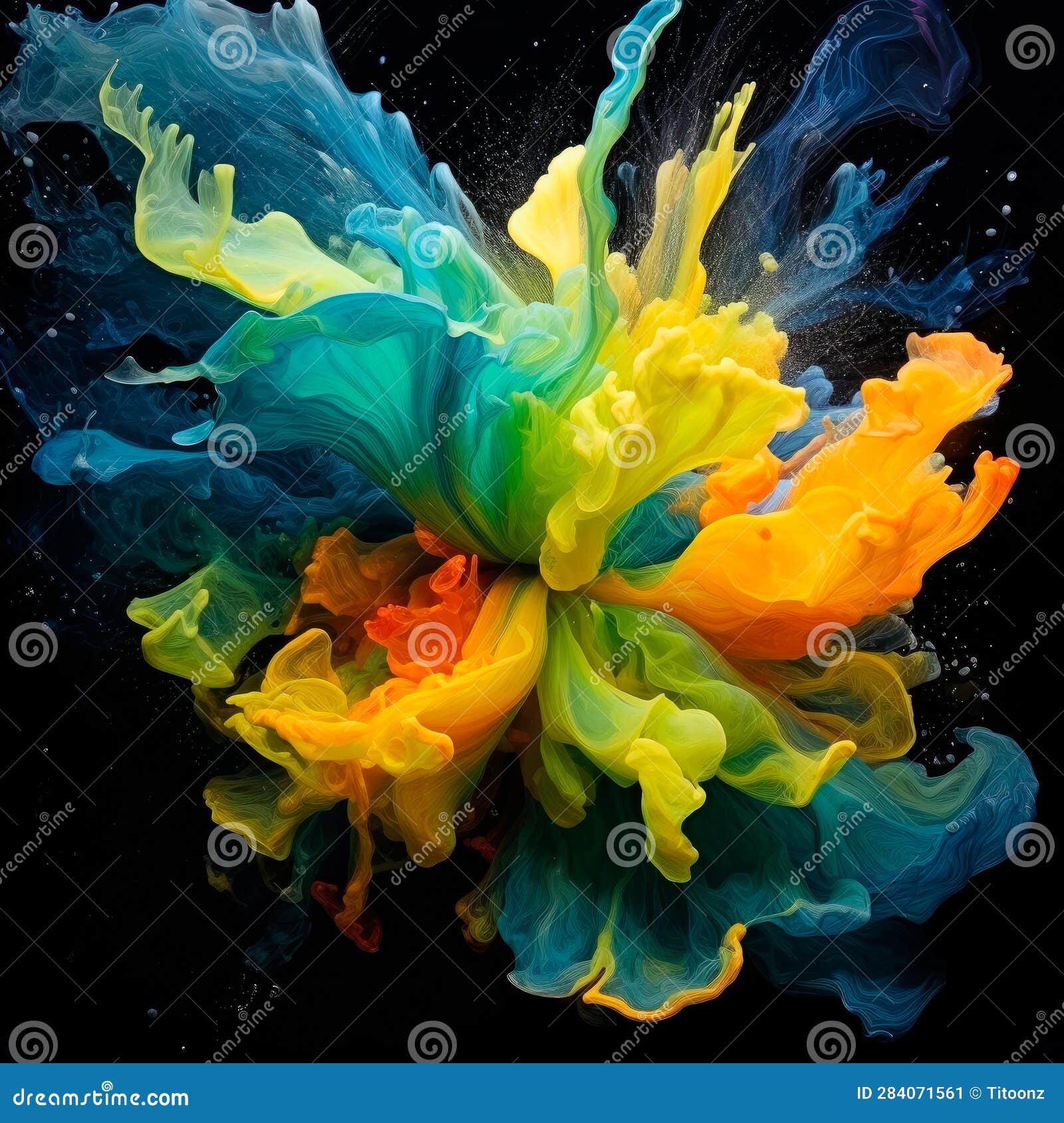Abstract Explosion of Colors in Paint Splashes, Isolated on Black Stock ...