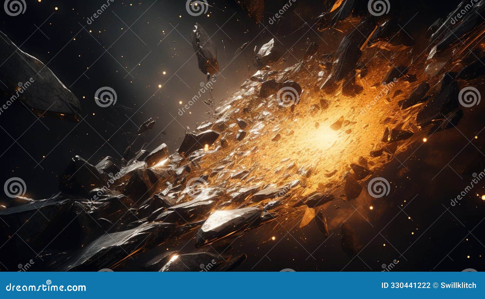 Abstract Explosion in Space with Rocks and Stones Burst in Flame, Sci ...