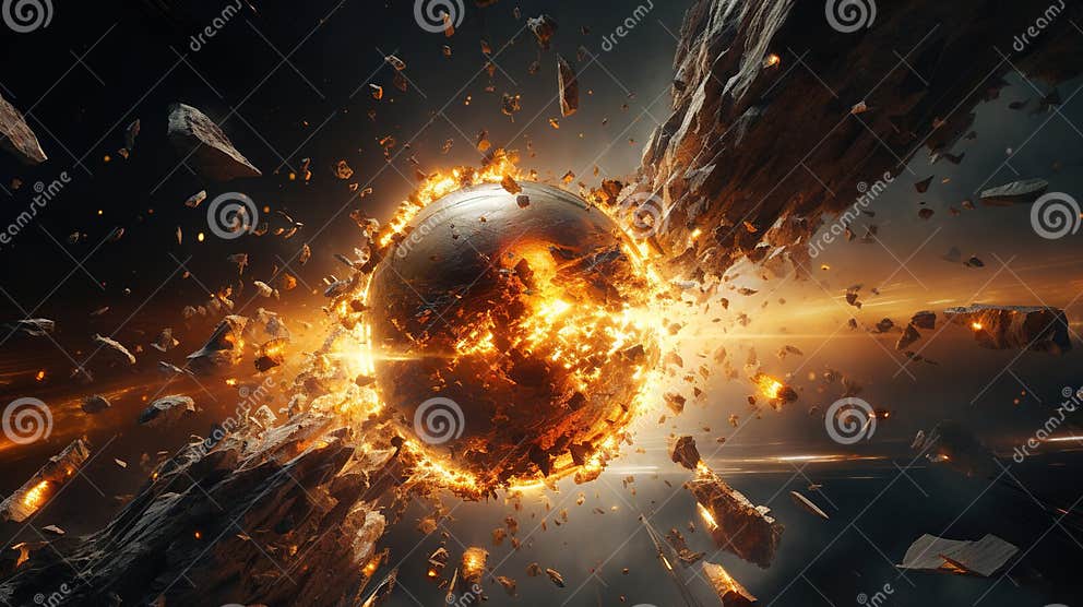 Abstract Explosion in Space with Rocks and Stones Burst in Flame, Sci ...