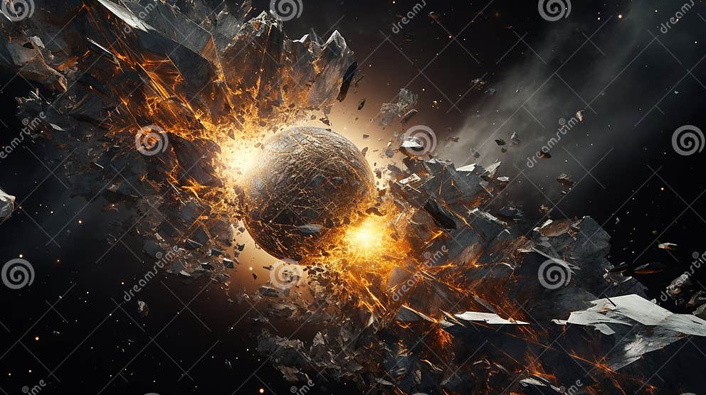 Abstract Explosion in Space with Rocks and Stones Burst in Flame, Sci ...