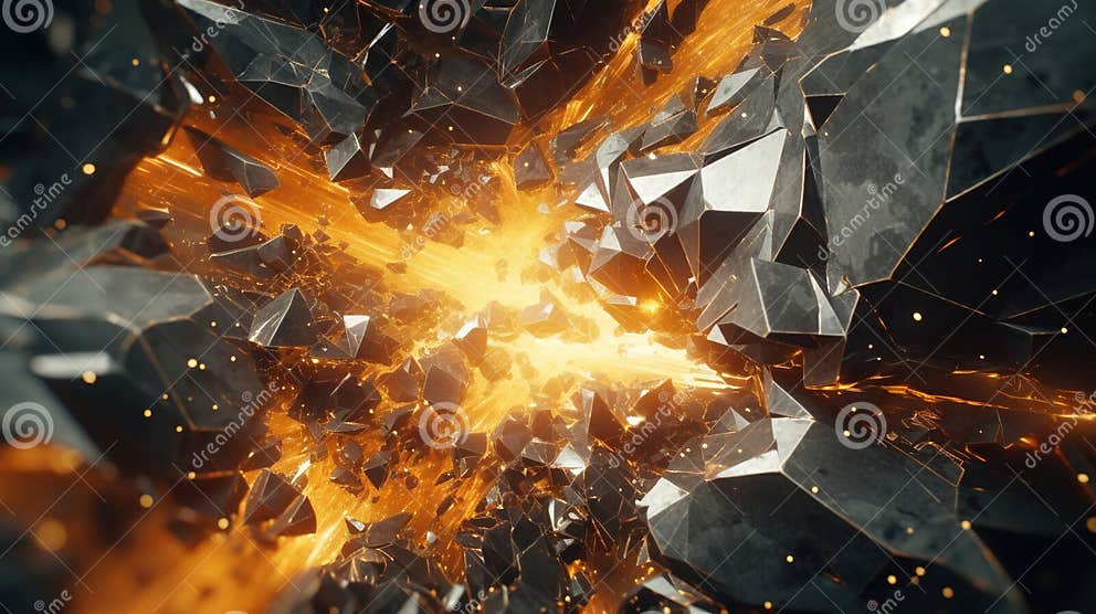 Abstract Explosion in Space with Rocks and Stones Burst in Flame, Sci ...
