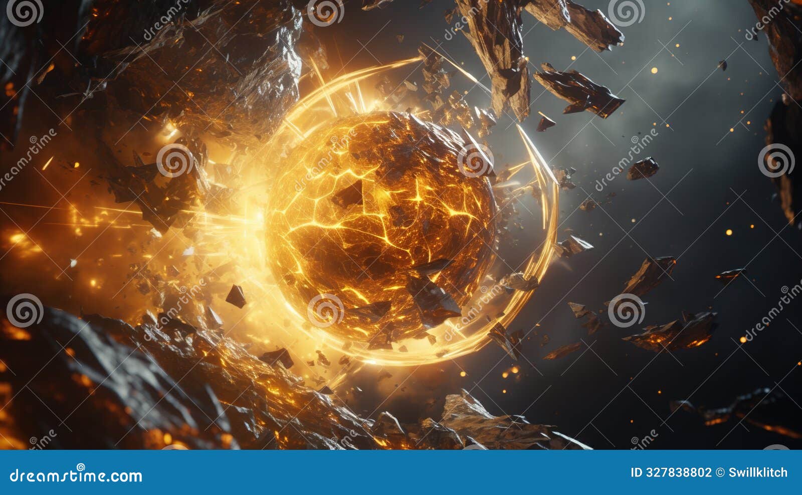 Abstract Explosion In Space With Rocks And Stones Burst In Flame, Sci ...