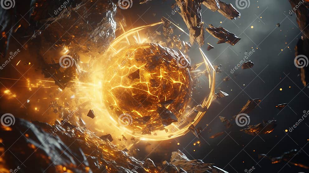 Abstract Explosion in Space with Rocks and Stones Burst in Flame, Sci ...
