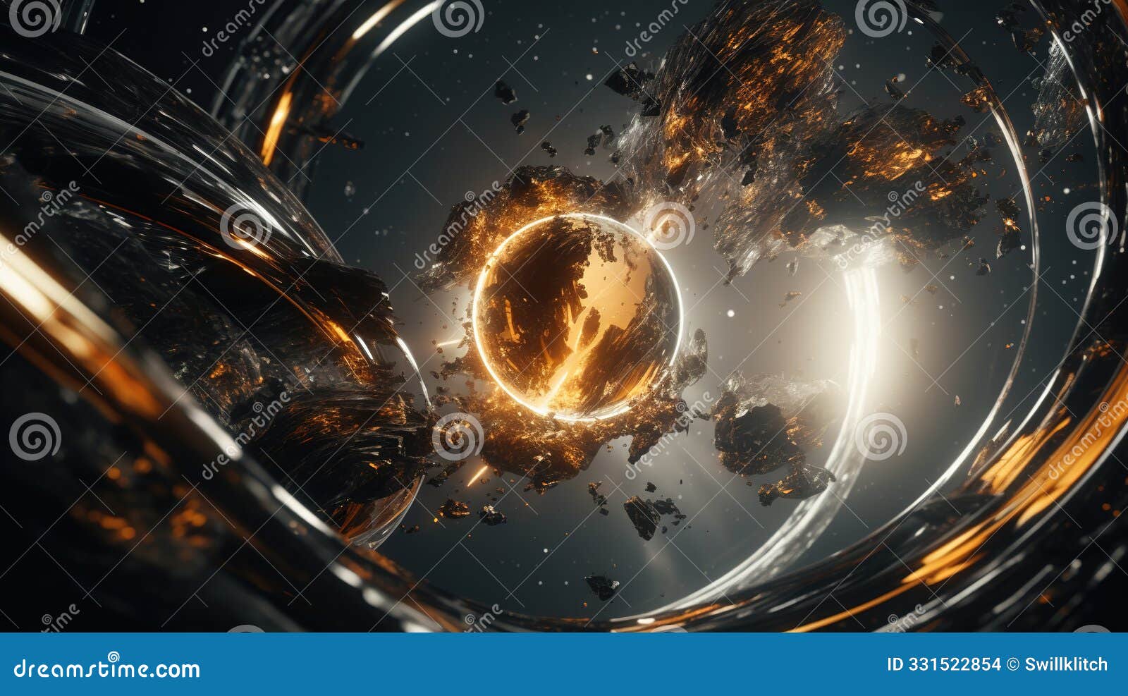 Abstract Explosion in Space with Rocks and Stones Burst in Flame, Sci ...