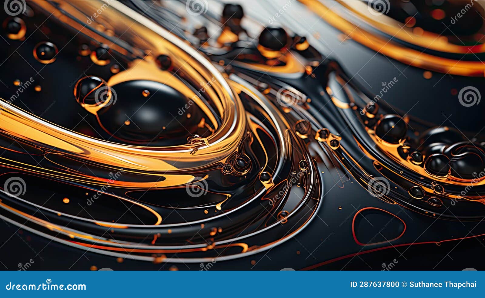 Dynamic Oil Art Abstract Flow Gold Bubbles Texture Generative AI Stock ...