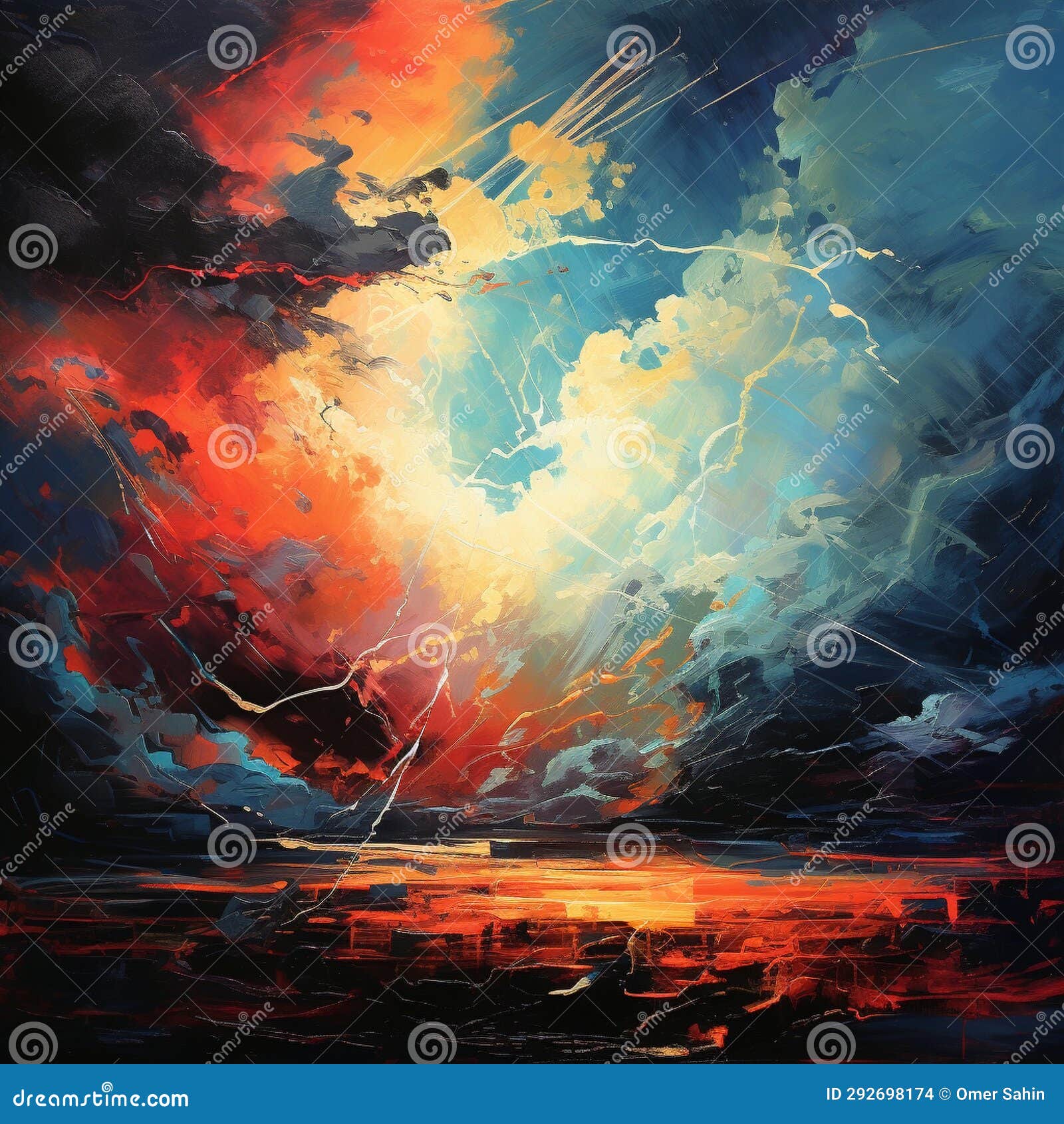Abstract Expressionism: Dramatic Scene of Illuminated Clouds and ...