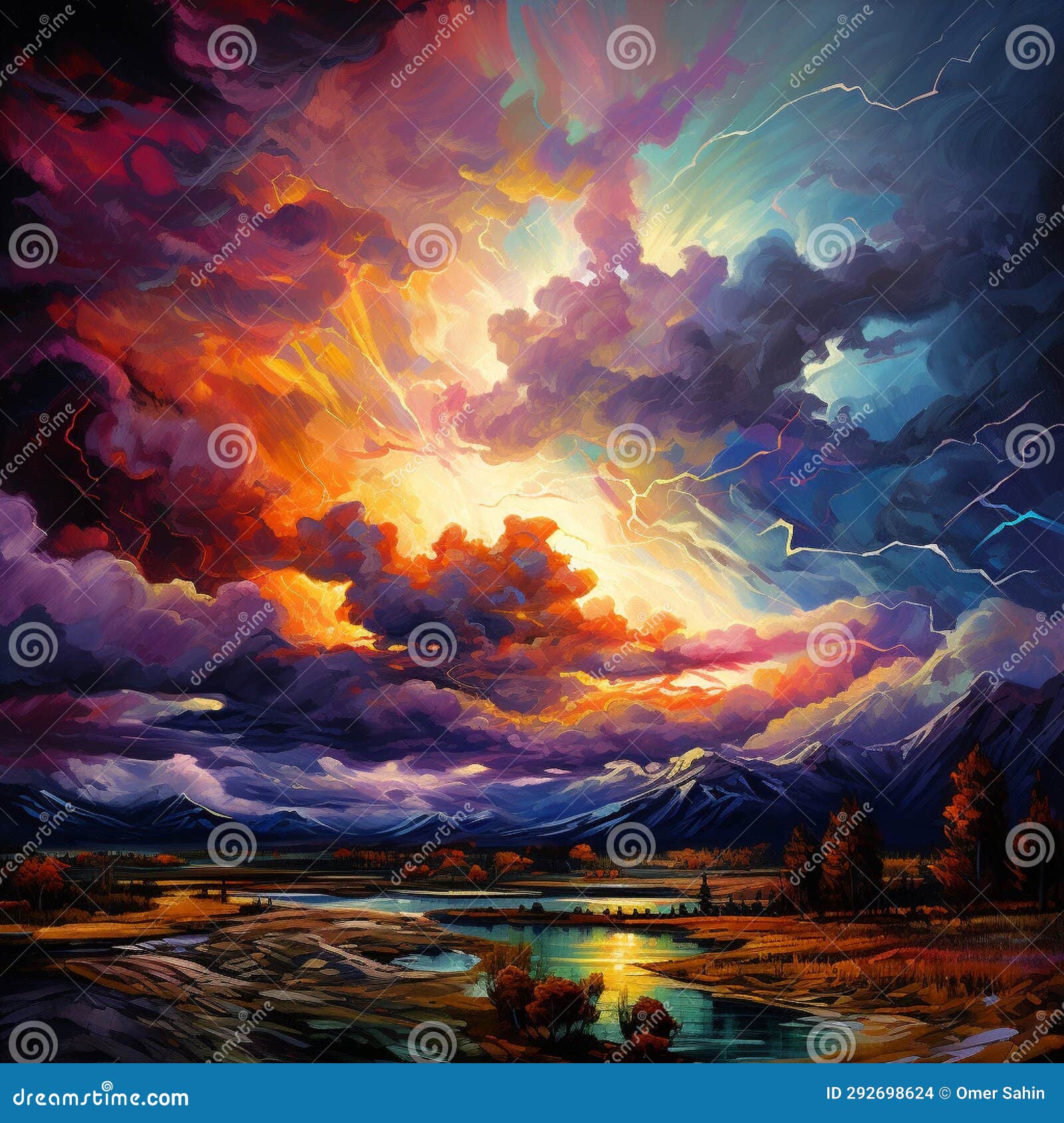 Abstract Expressionism: Dramatic Scene of Illuminated Clouds and ...