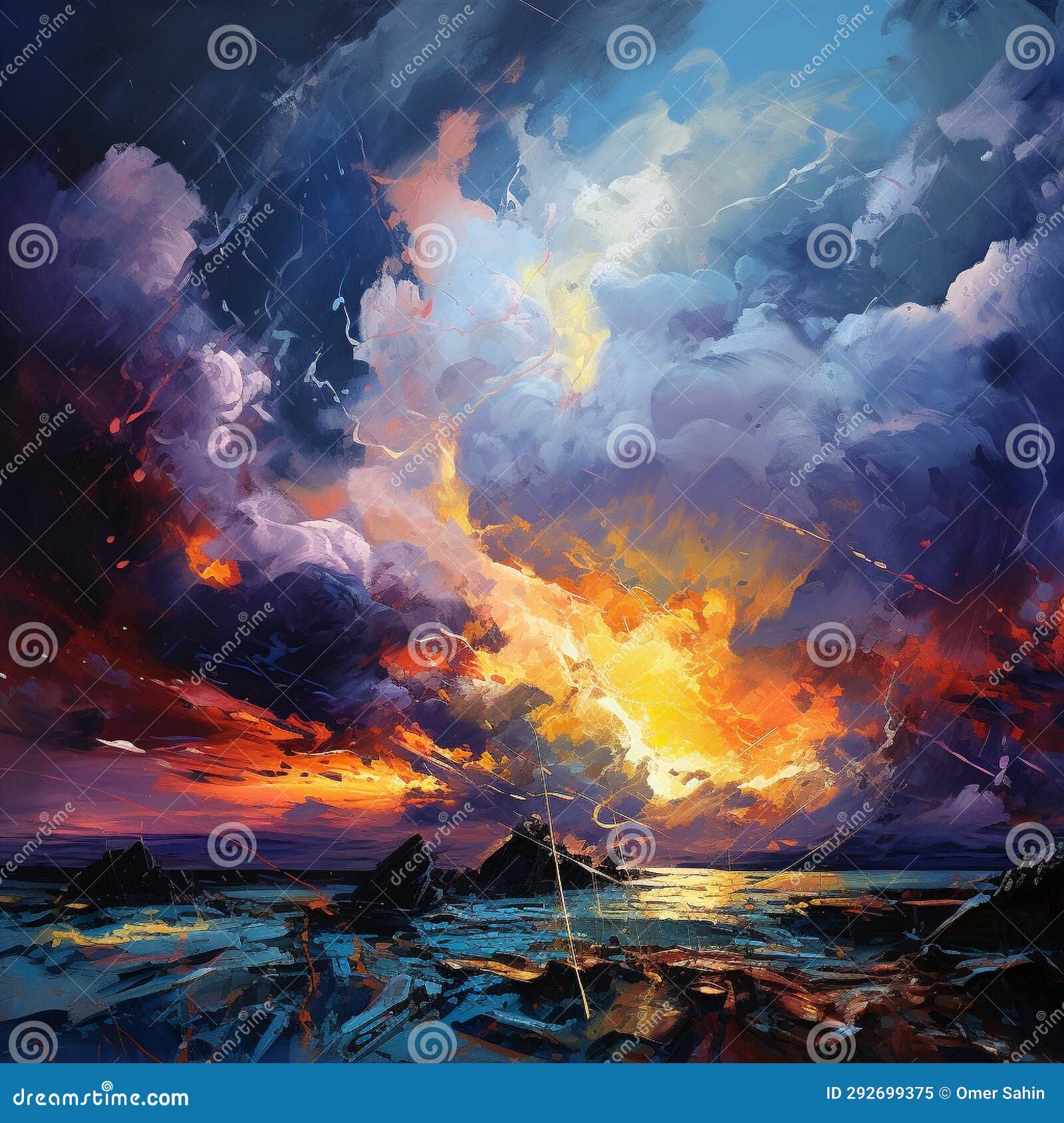 Abstract Expressionism: Dramatic Scene of Illuminated Clouds and ...