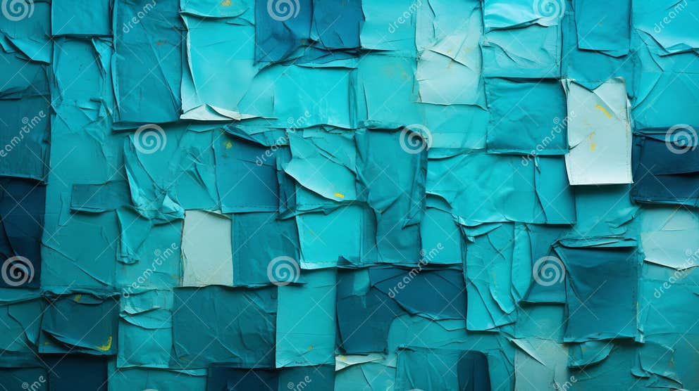 Abstract Expressionist Blue Wallpaper with Paper Pieces Stock ...