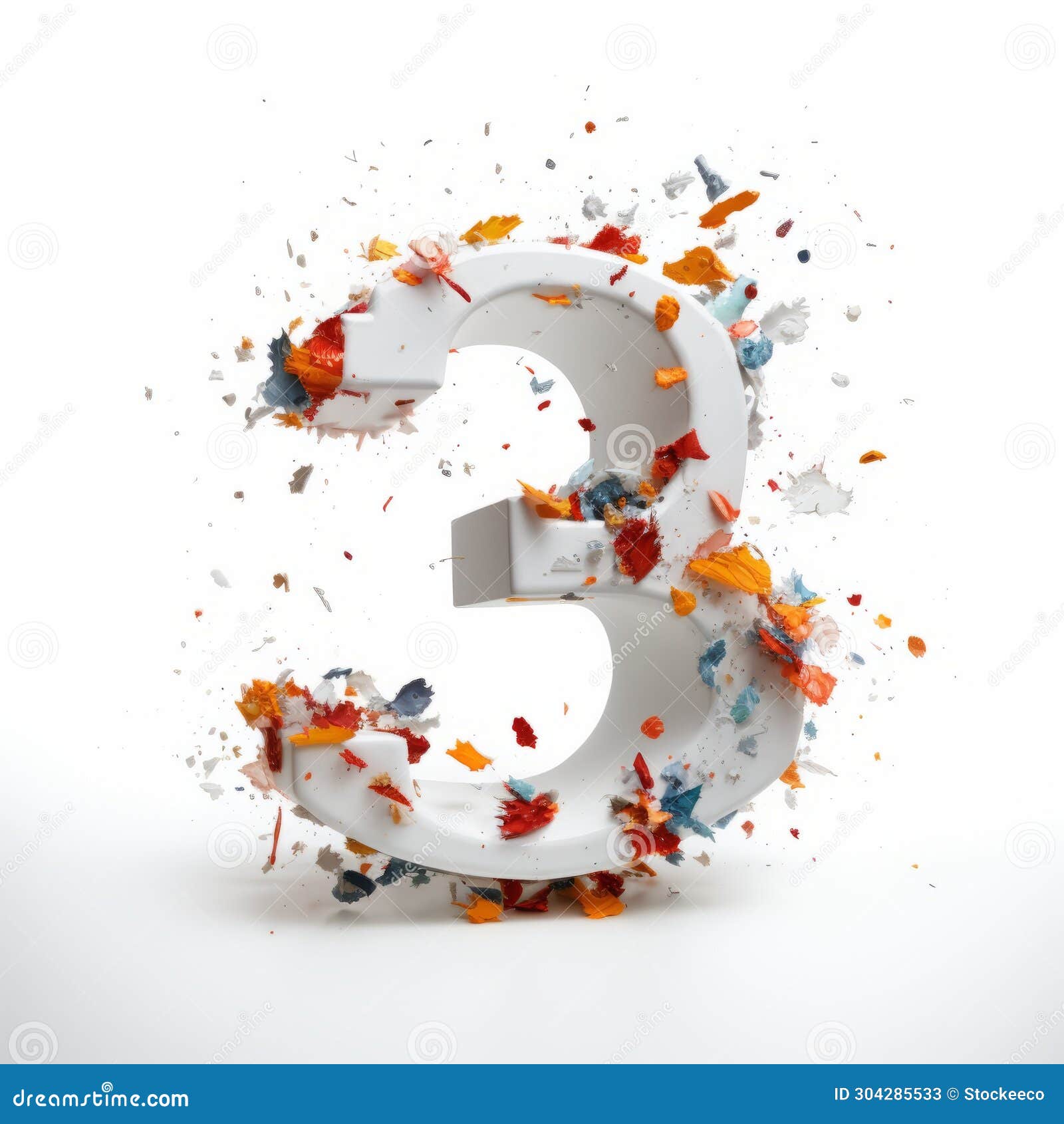 Abstract Expressionist Explosion: 3d Illustration of Number Three in ...