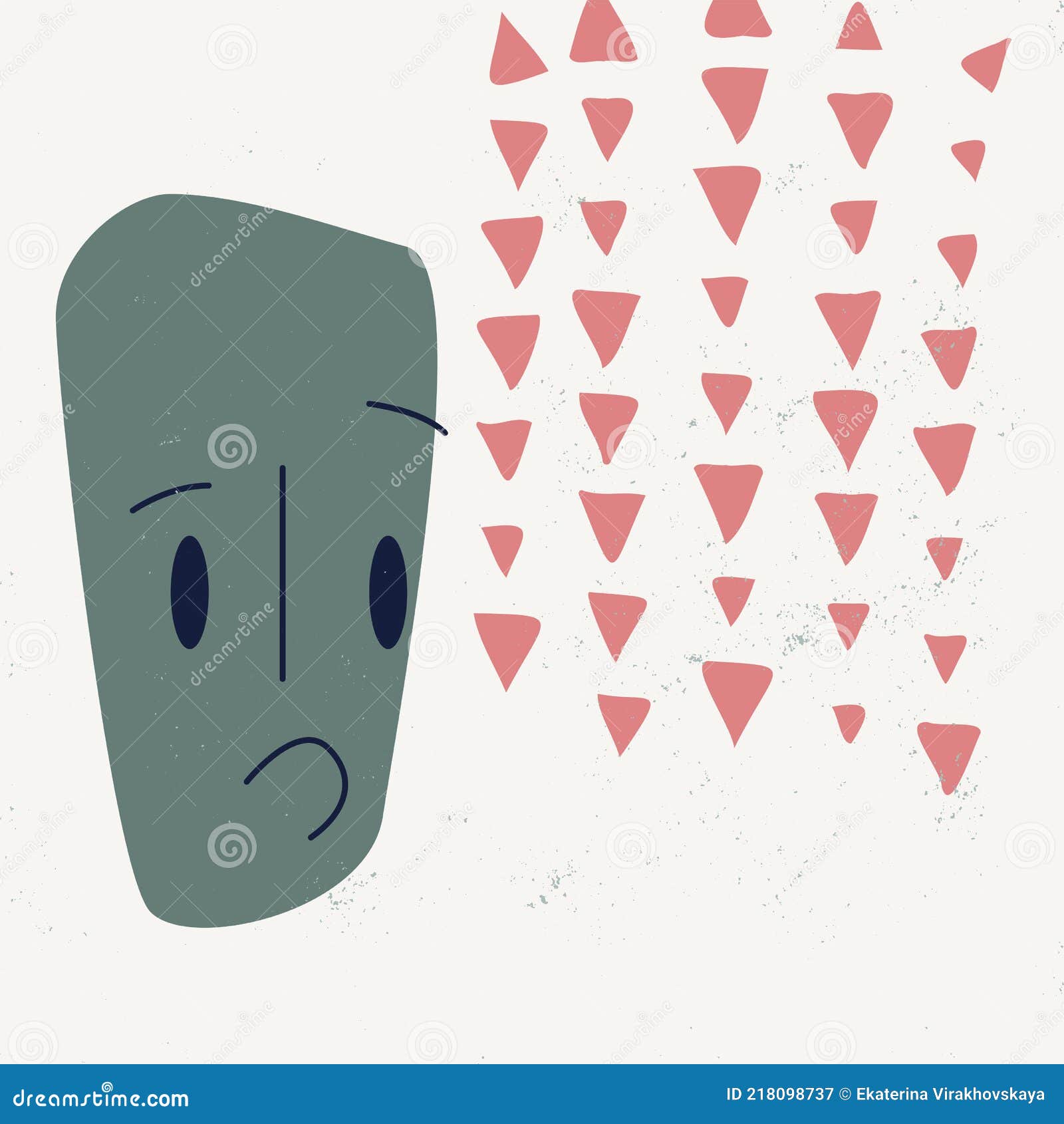 Abstract Face in Cartoon Style with a Sad, Depressing Emotion, with ...